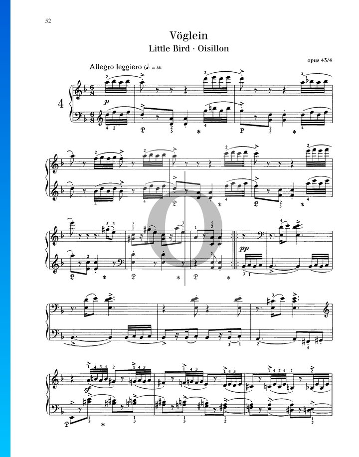 Lyric Pieces, Op. 43 No. 4: Little Bird (Edvard Grieg) Piano Sheet ...