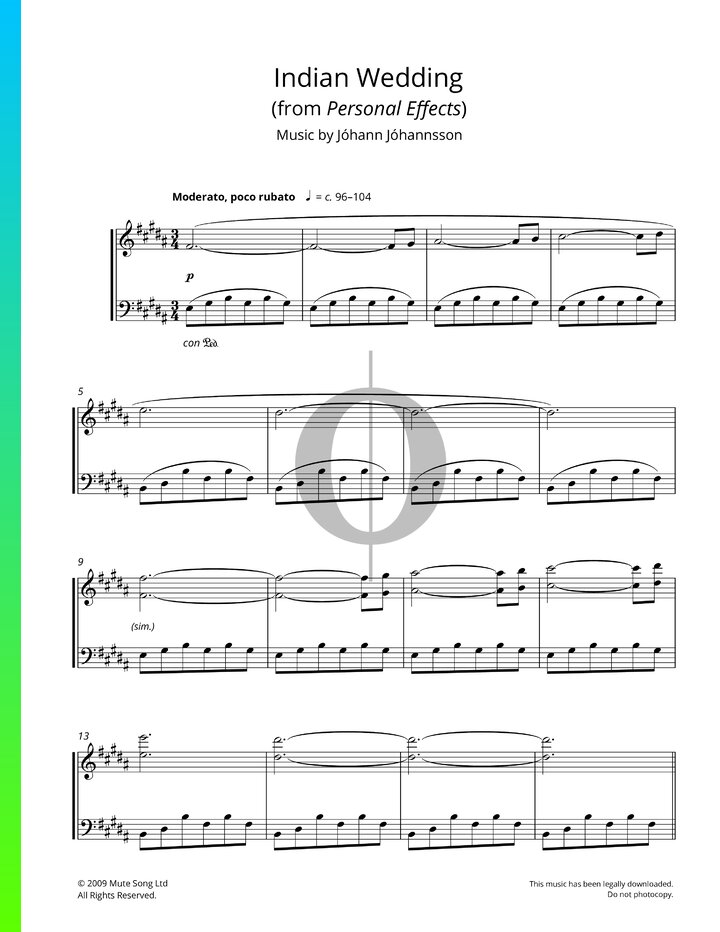 Indian Wedding Piano Sheet Music from Personal Effects by Jóhann ...
