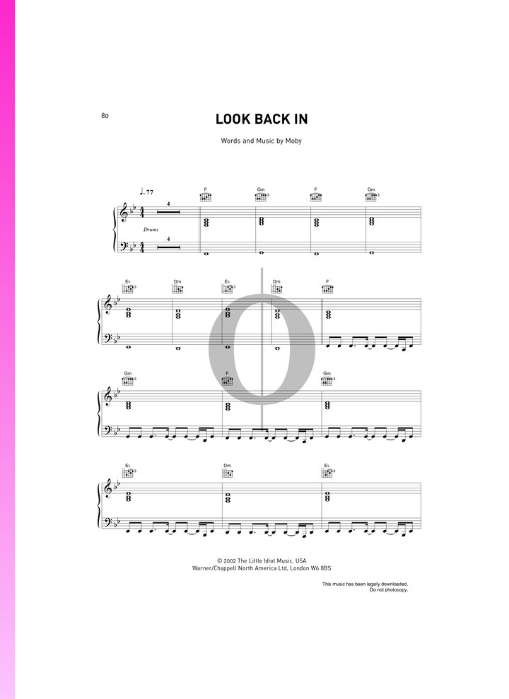 Look Back In (Moby) Piano Sheet Music - OKTAV