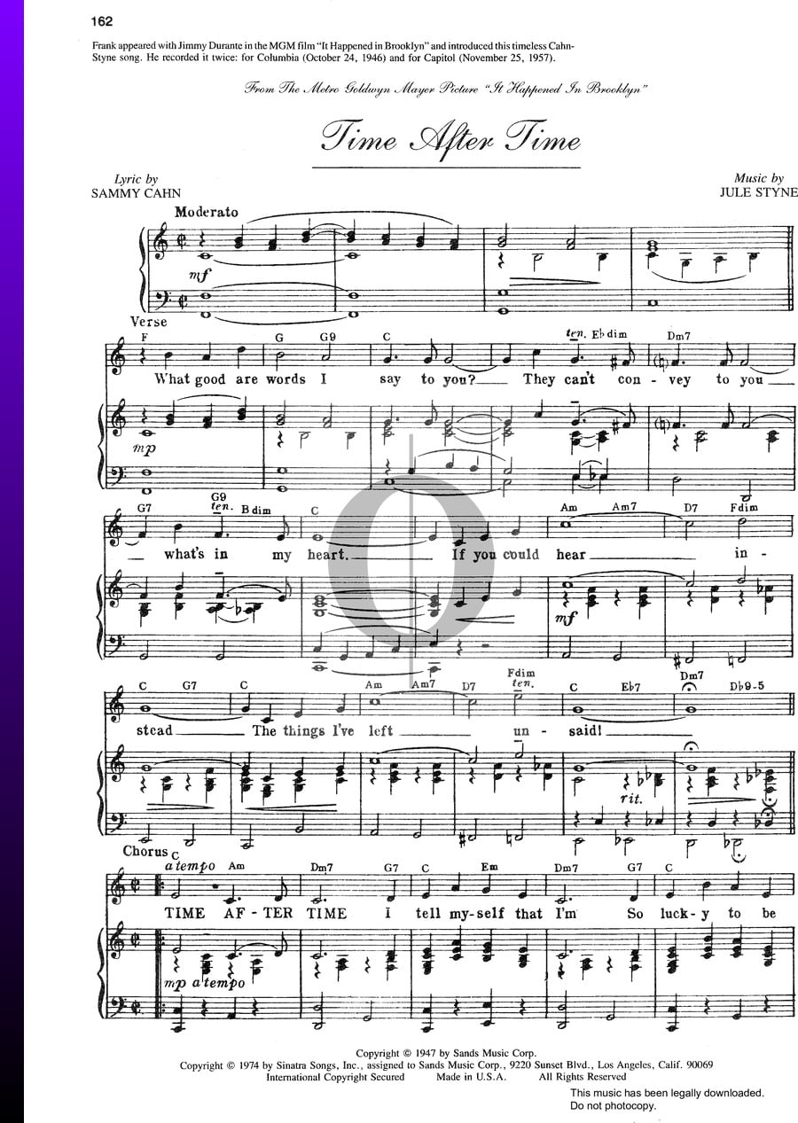 Time After Time (Frank Sinatra) Piano Sheet Music - OKTAV