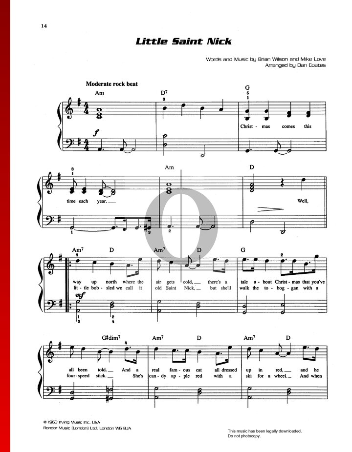Little Saint Nick (The Beach Boys) Piano Sheet Music - OKTAV