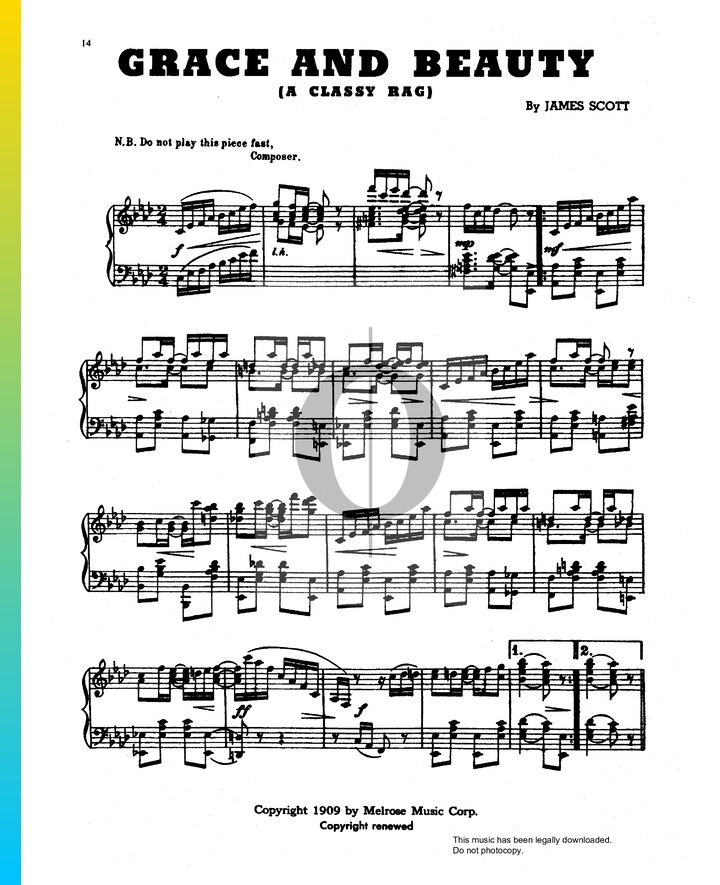 Grace And Beauty (A Classy Rag) (James Scott) Piano Sheet Music - OKTAV