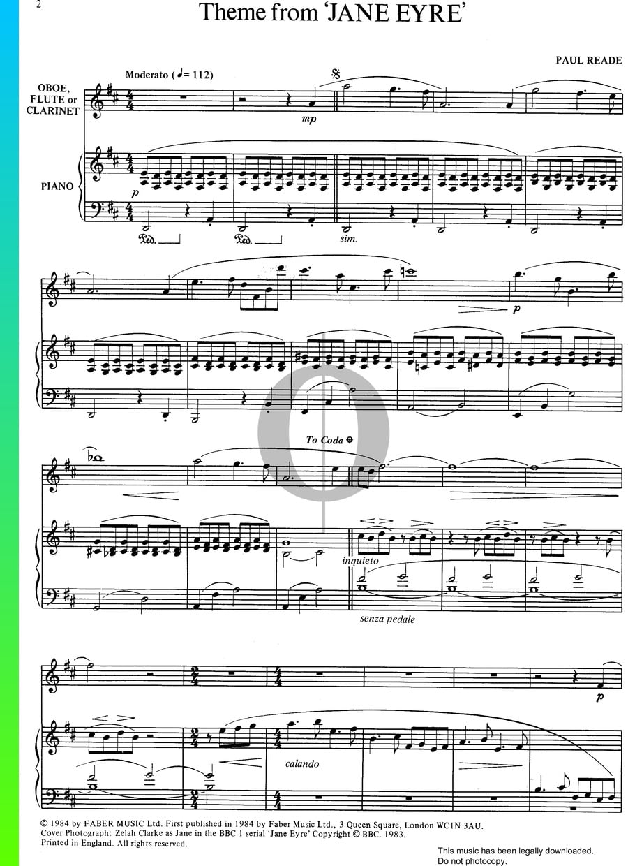 Jane Eyre Theme Piano Sheet Music from Jane Eyre by Paul Reade - OKTAV