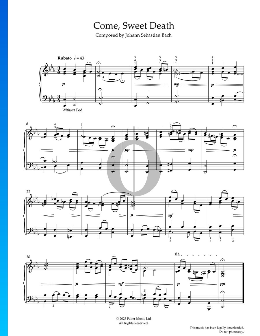 Come, Sweet Death (Johann Sebastian Bach) Piano Sheet Music - OKTAV
