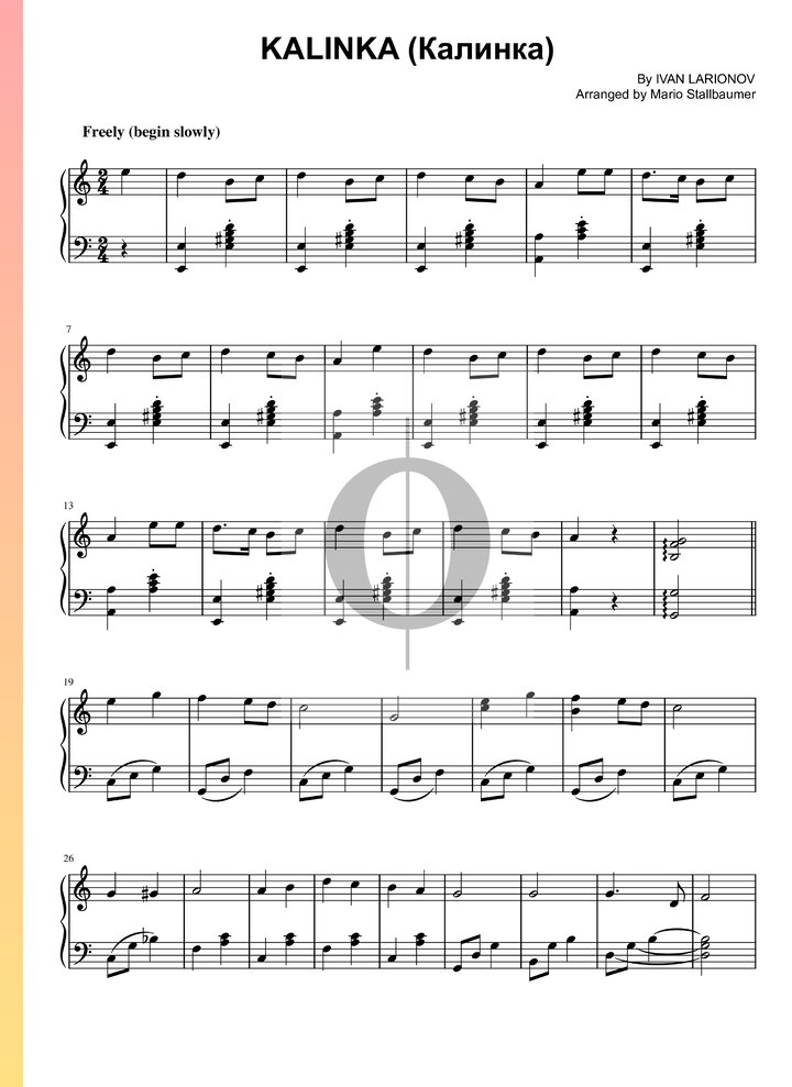 Kalinka (Iwan Petrowitsch Larionow) Piano Sheet Music - OKTAV