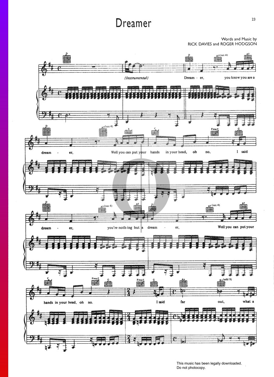 Dreamer (Supertramp) Piano Sheet Music - OKTAV