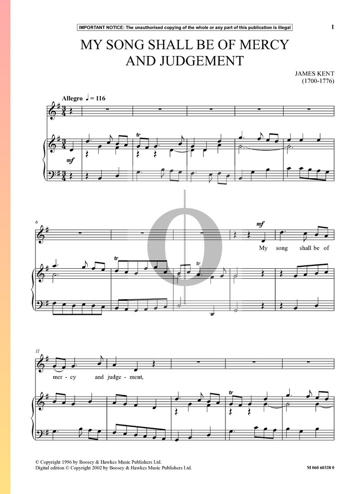 My Song Shall Be Of Mercy And Judgement (James Kent) Piano Sheet Music ...