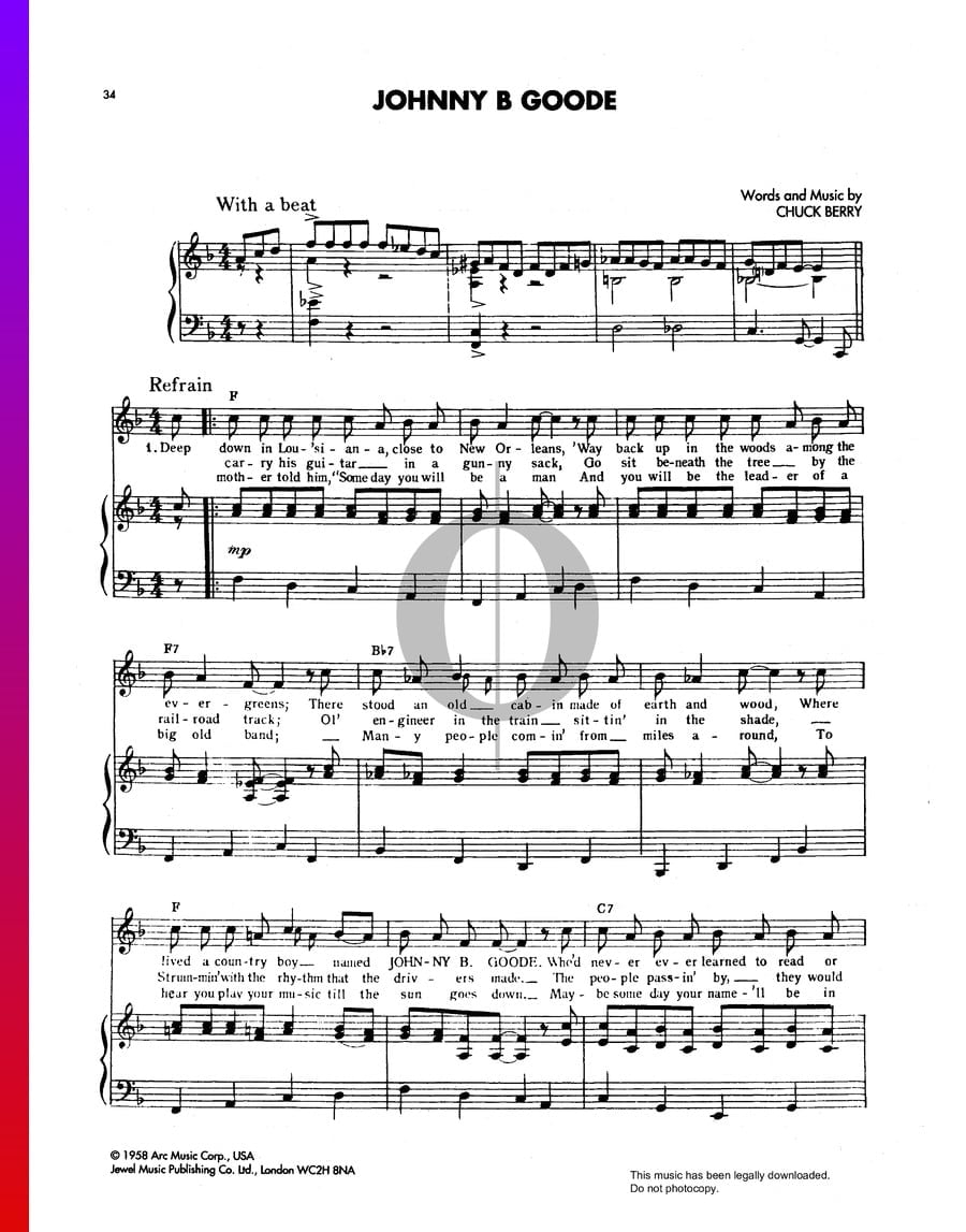 Johnny B. Goode (Chuck Berry) Piano Sheet Music - OKTAV