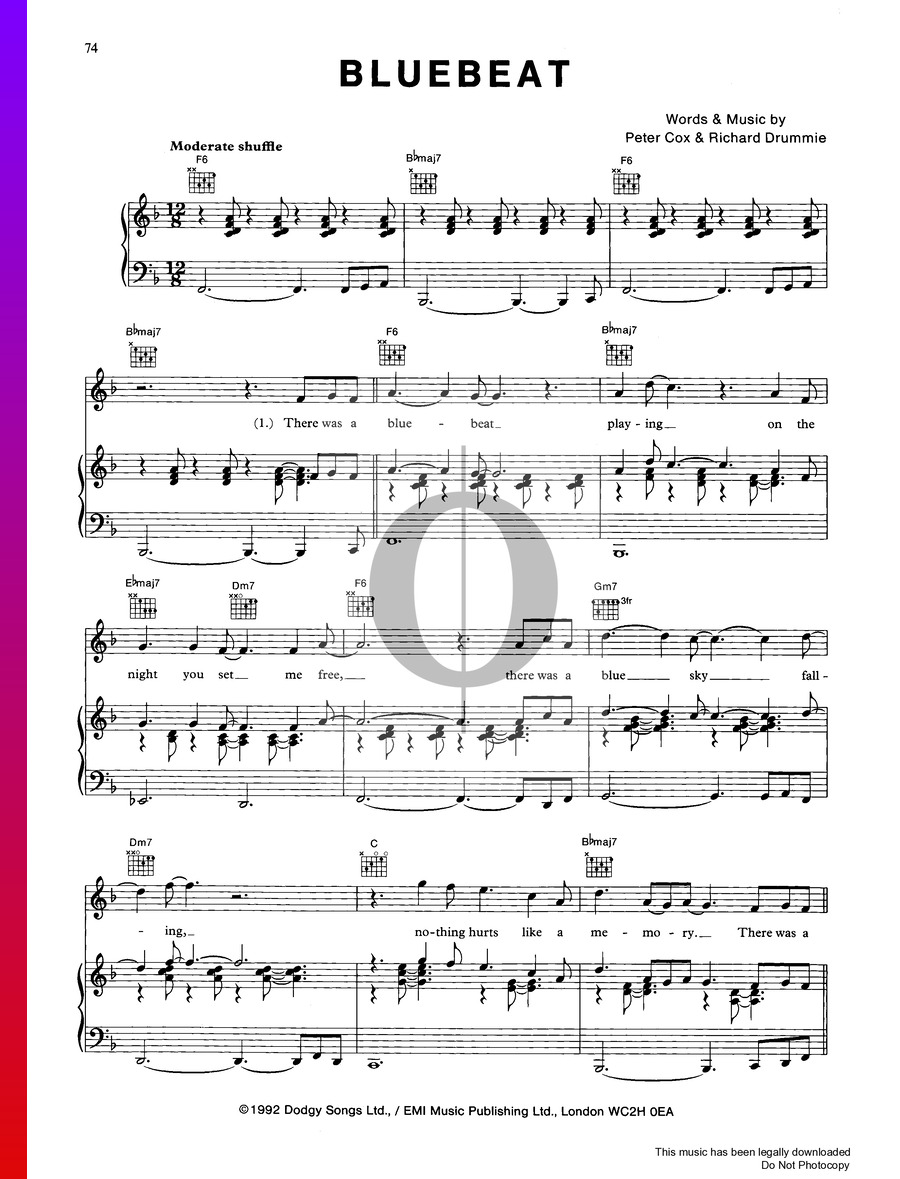 Bluebeat (Go West) Piano Sheet Music - OKTAV