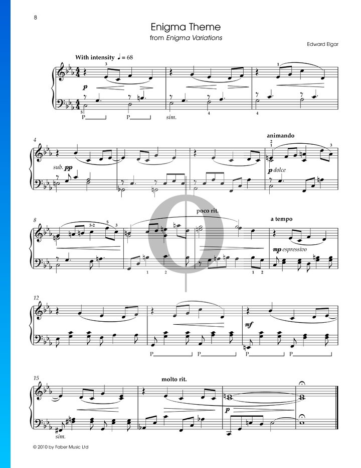 Enigma Variations, Op. 36: Enigma Theme (Edward Elgar) Piano Sheet ...