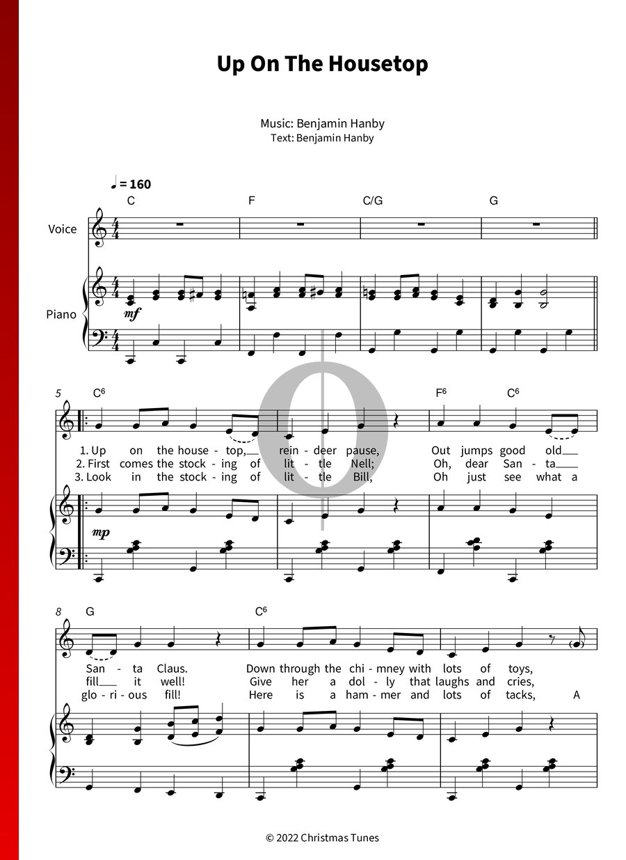 Up On The Housetop (Benjamin Hanby) Piano Sheet Music - OKTAV