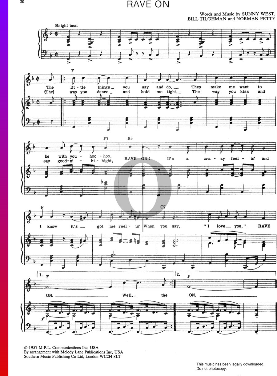 Rave On (Buddy Holly) Piano Sheet Music - OKTAV