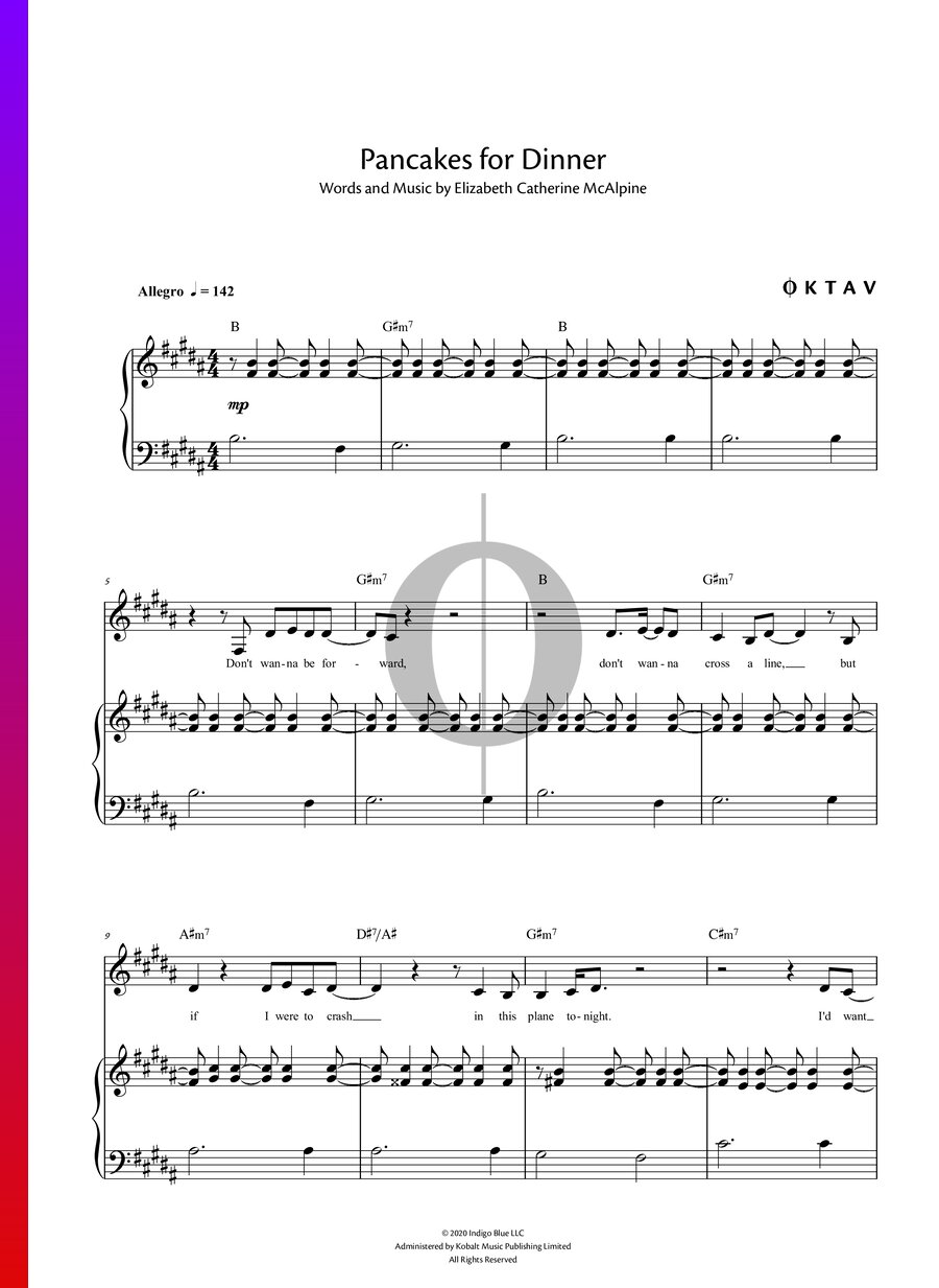 Pancakes For Dinner (Lizzy McAlpine) Piano Sheet Music - OKTAV