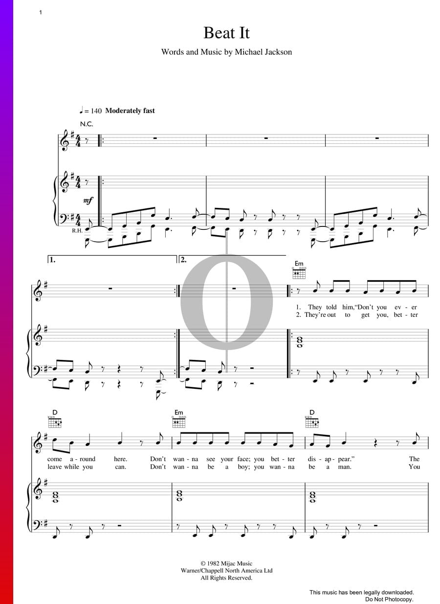 Beat It (Michael Jackson) Piano Sheet Music - OKTAV