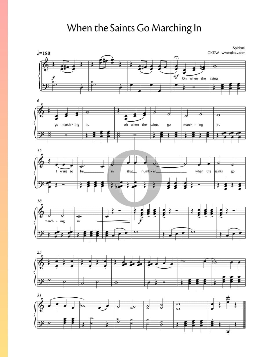 When the Saints Go Marching In (Anonymous) Piano Sheet Music - OKTAV
