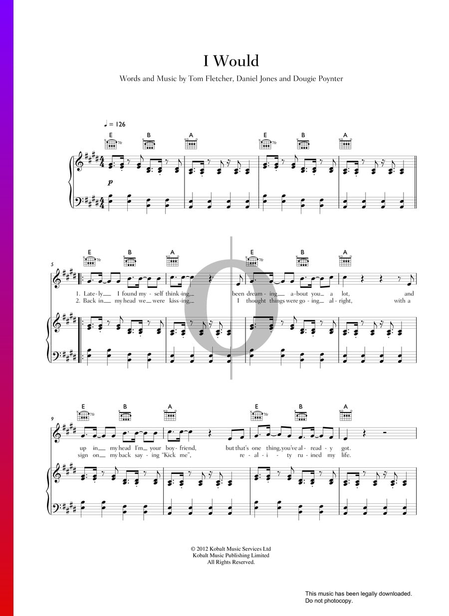 I Would (One Direction) Piano Sheet Music - OKTAV