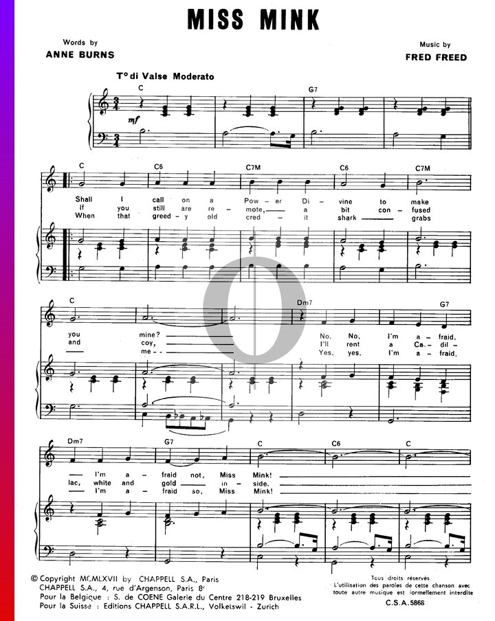 Miss Mink (Fred Freed) Piano Sheet Music - OKTAV