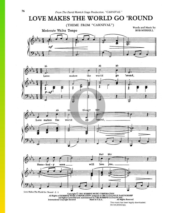 Love Makes The World Go 'Round (Anna Maria Alberghetti) Piano Sheet ...