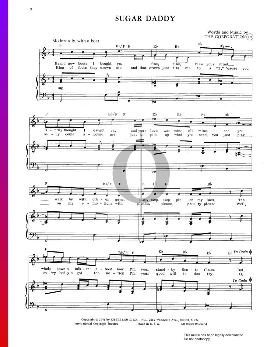 Sugar Daddy (The Jackson 5) Piano Sheet Music - OKTAV