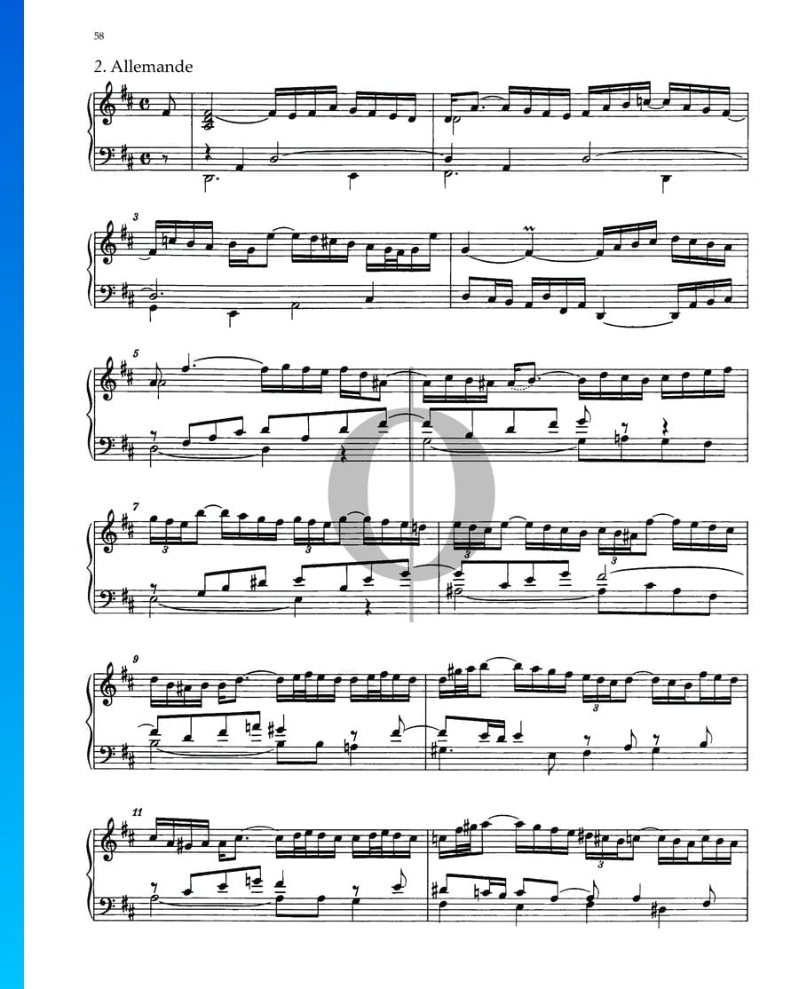 Partita 4, BWV 828: 2. Allemande (Johann Sebastian Bach) Piano Sheet Music - OKTAV