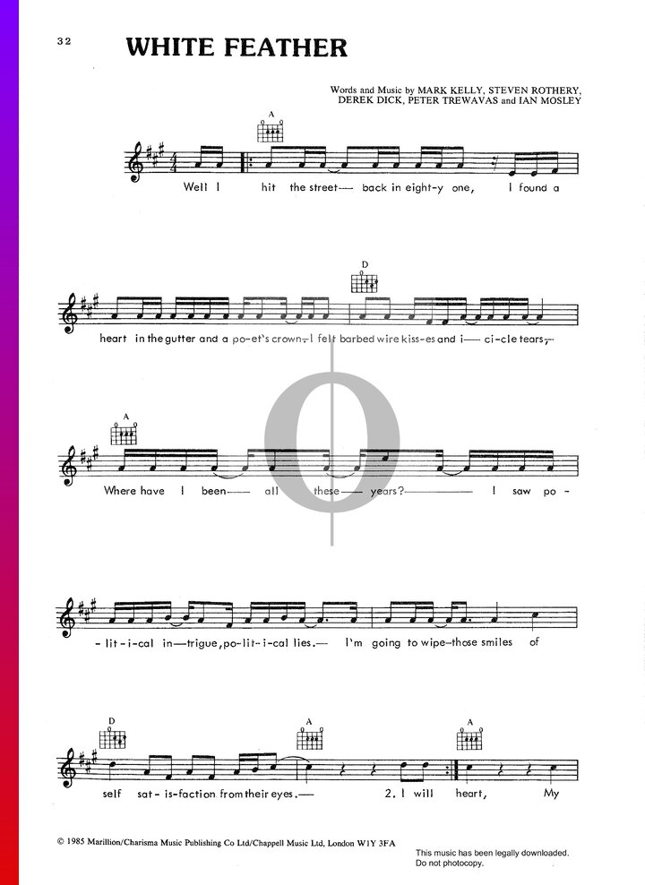 White Feather (Marillion) Piano Sheet Music - OKTAV