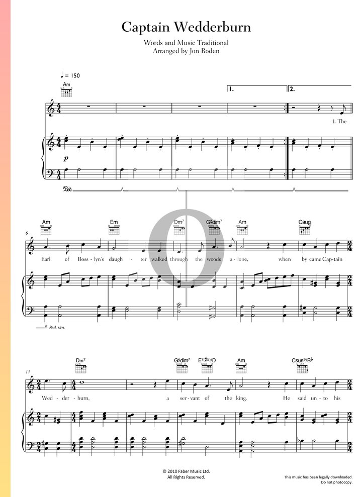 Captain Wedderburn (Bellowhead) Piano Sheet Music - OKTAV