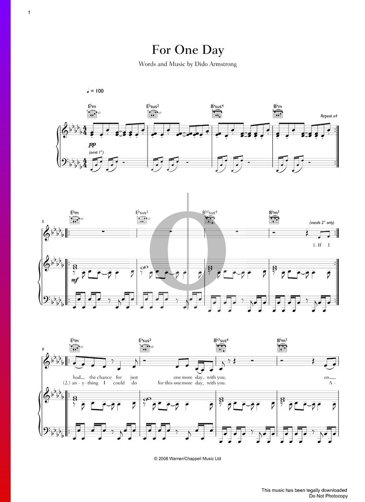 For One Day (Dido) Piano Sheet Music - OKTAV