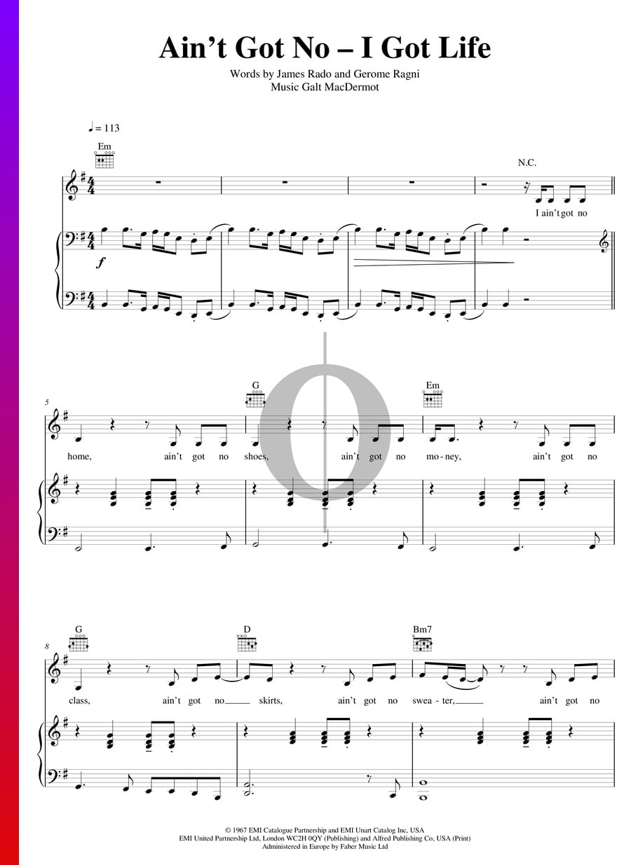 Ain't Got No - I Got Life (Nina Simone) Piano Sheet Music - OKTAV