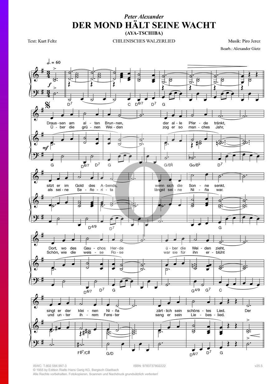 Der Mond hält seine Wacht (Peter Alexander) Piano Sheet Music - OKTAV