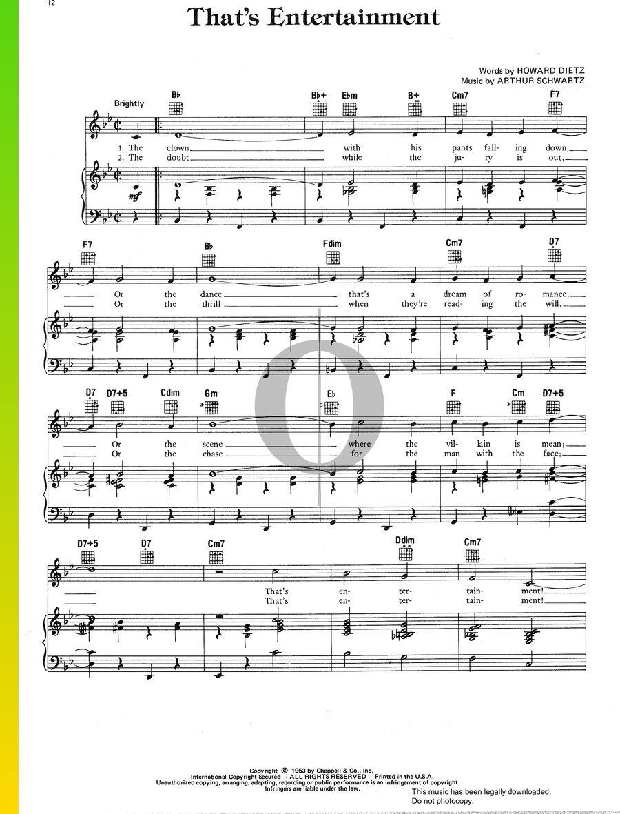 That's Entertainment Sheet Music (Piano, Voice, Guitar) - PDF Download & Streaming - OKTAV