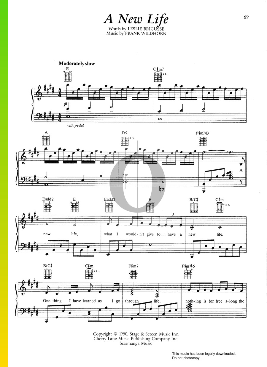 A New Life (Frank Wildhorn) Piano Sheet Music - OKTAV
