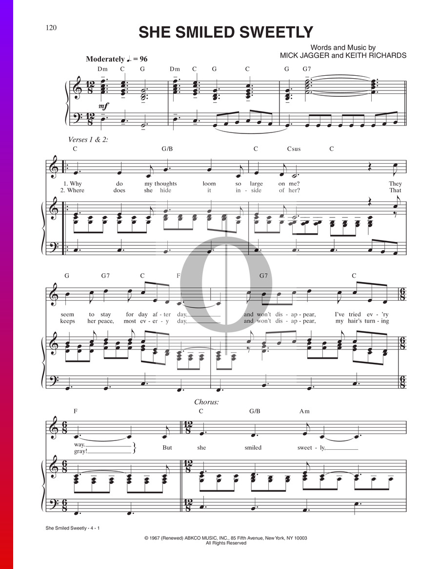She Smiled Sweetly (The Rolling Stones) Piano Sheet Music - OKTAV