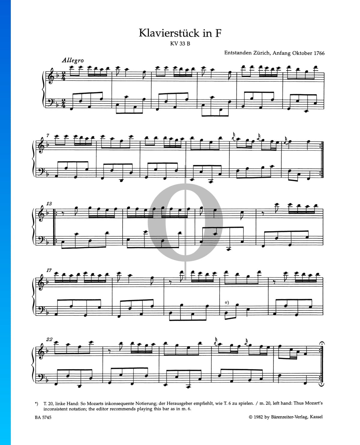 Pieza en fa mayor, Kv 33b » Wolfgang Amadeus Mozart - Partituras de ...