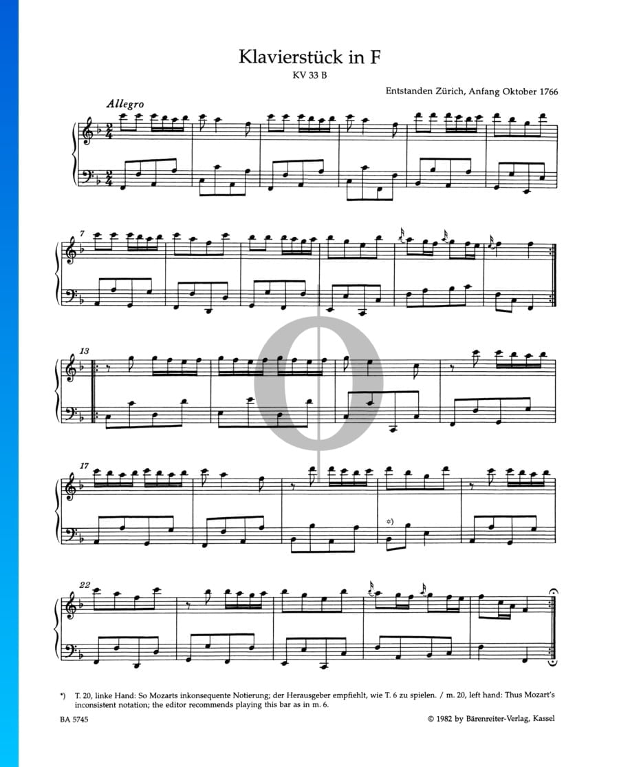 Pieza en fa mayor, Kv 33b » Wolfgang Amadeus Mozart - Partituras de ...