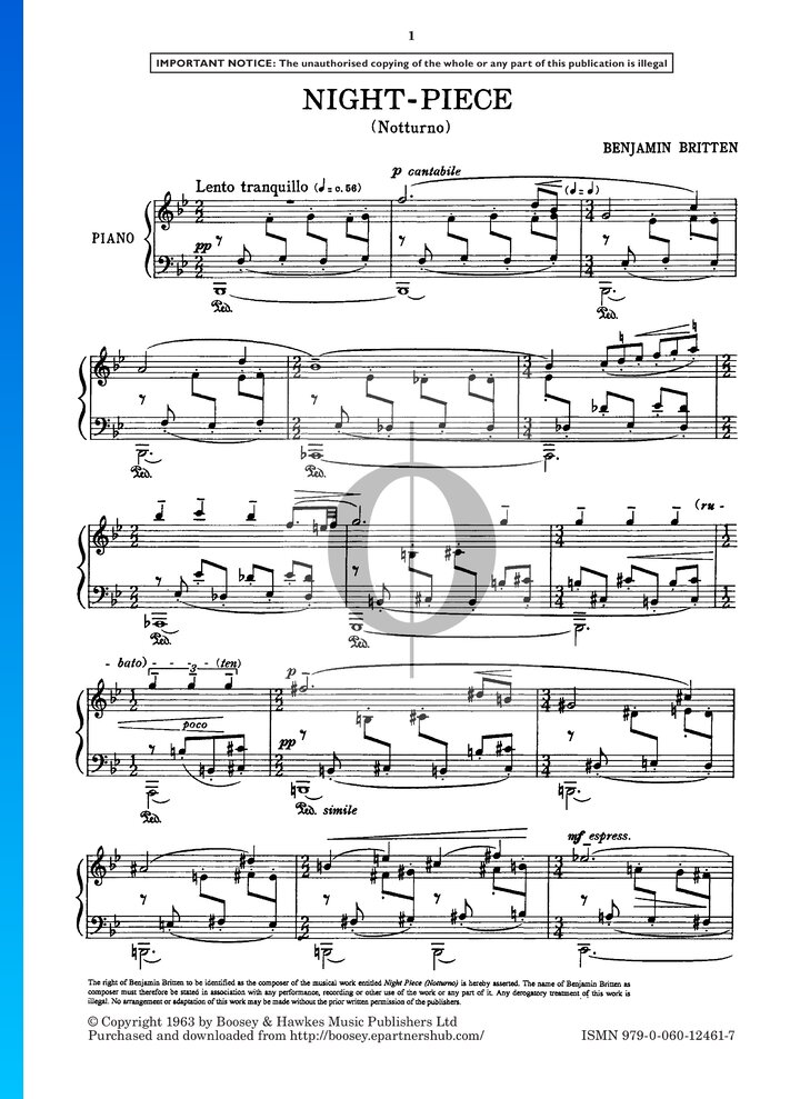 Notturno (Night-Piece) (Benjamin Britten) Piano Sheet Music - OKTAV