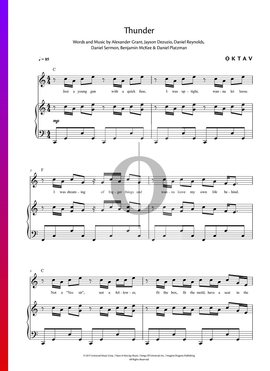 Thunder (Imagine Dragons) Piano Sheet Music - OKTAV