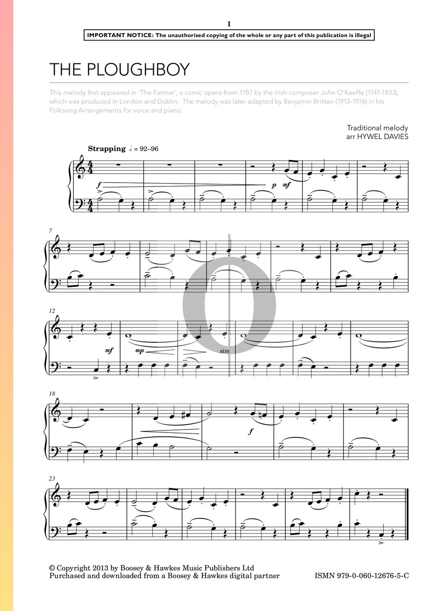 The Ploughboy (Anonymous) Piano Sheet Music - OKTAV