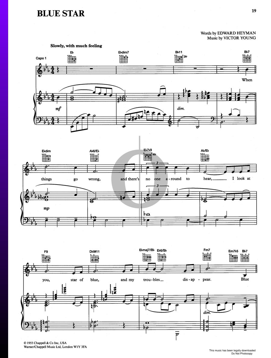 Blue Star (Victor Young) Piano Sheet Music - OKTAV