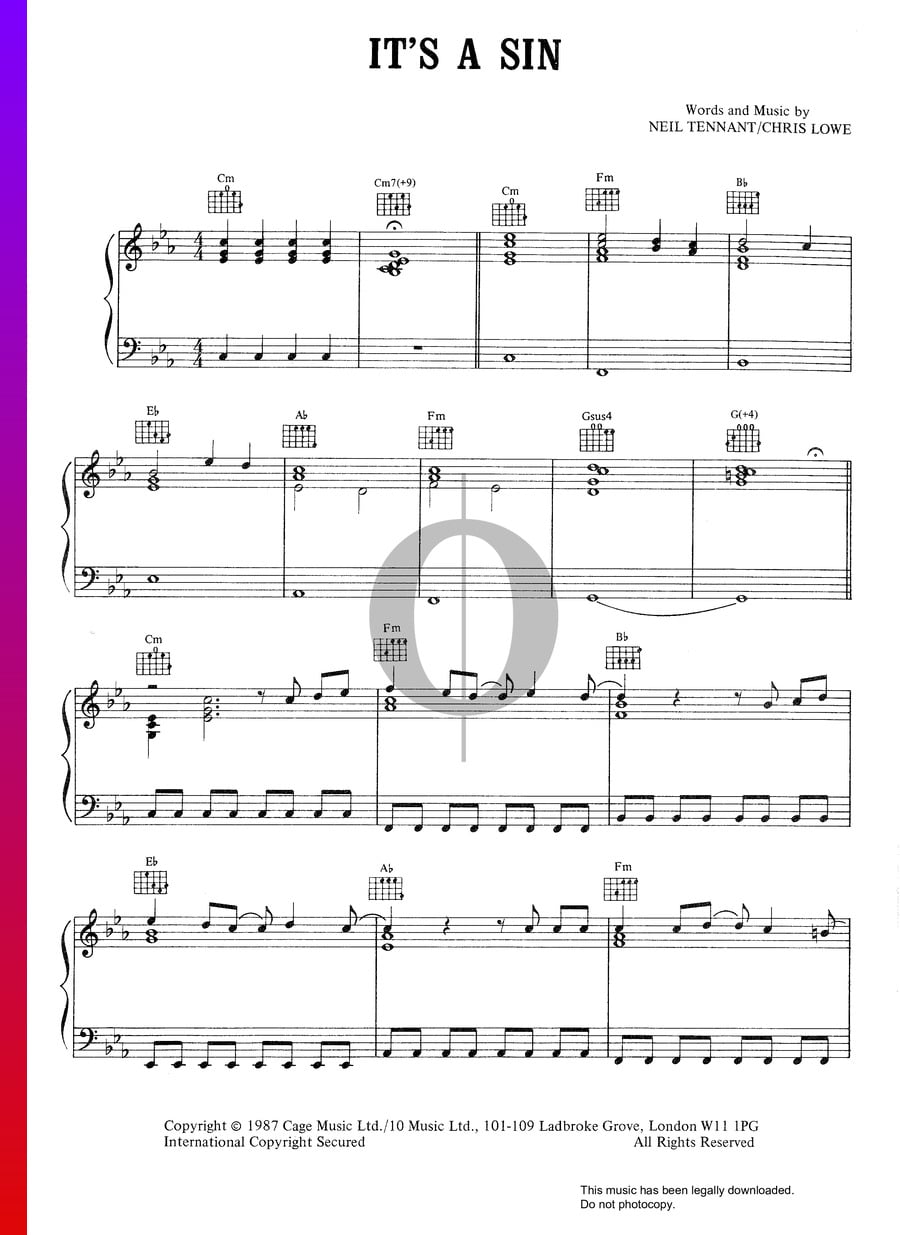 It's A Sin (Pet Shop Boys) Piano Sheet Music - OKTAV