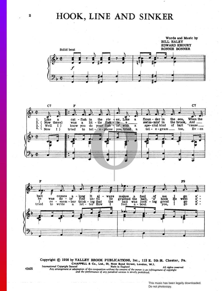 Hook, Line And Sinker (Bill Haley & His Comets) Piano Sheet Music - OKTAV