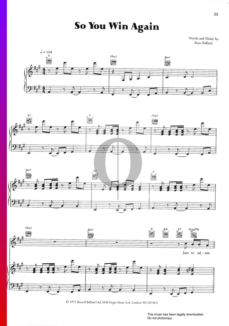 So You Win Again (Hot Chocolate) Piano Sheet Music - OKTAV