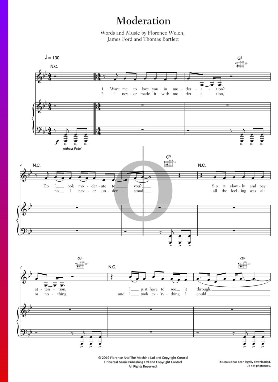 Moderation (Florence + the Machine) Piano Sheet Music - OKTAV