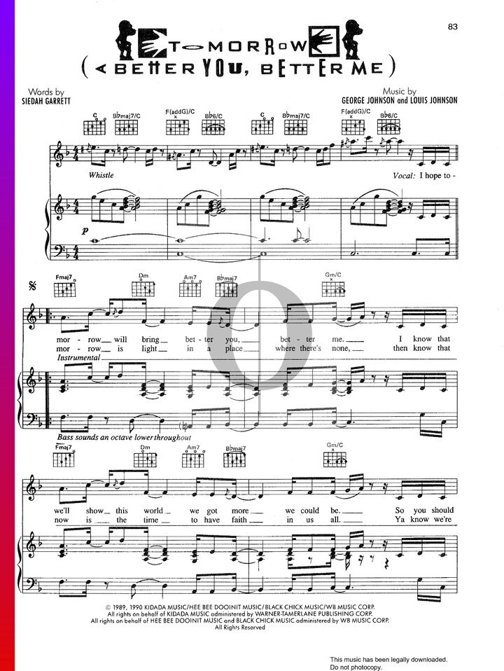 Tomorrow (Better You, Better Me) (Quincy Jones) Piano Sheet Music - OKTAV