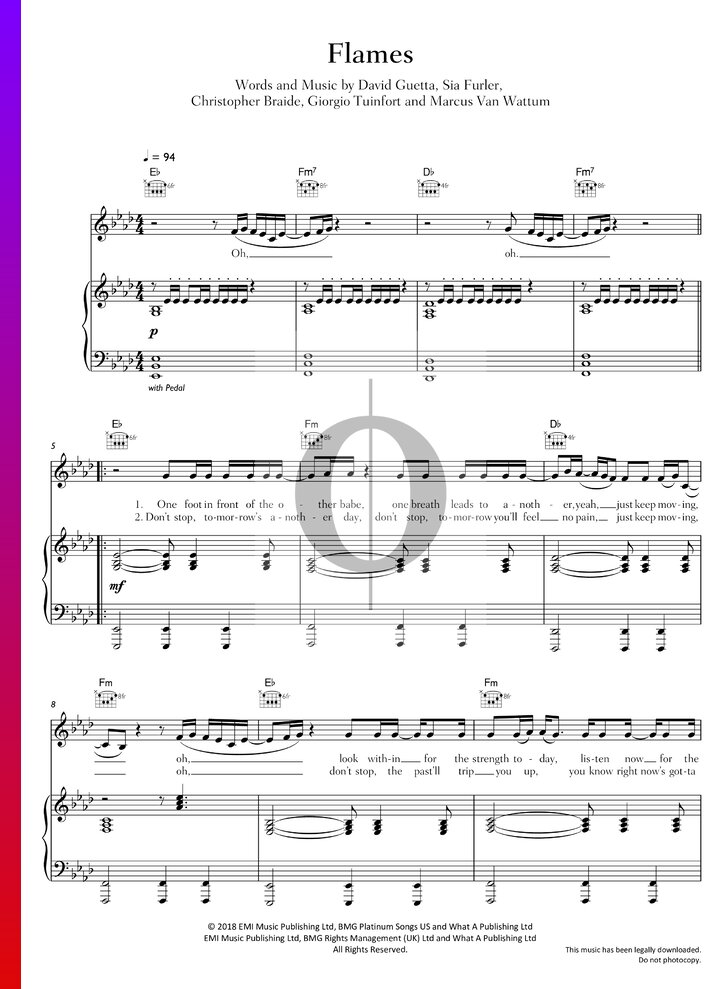 Flames (David Guetta, Sia) Piano Sheet Music - OKTAV