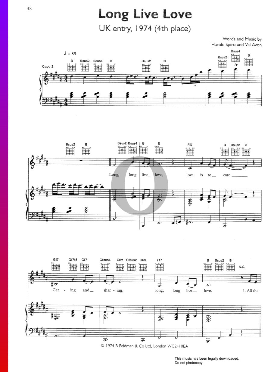Long Live Love (Olivia Newton-John) Piano Sheet Music - OKTAV