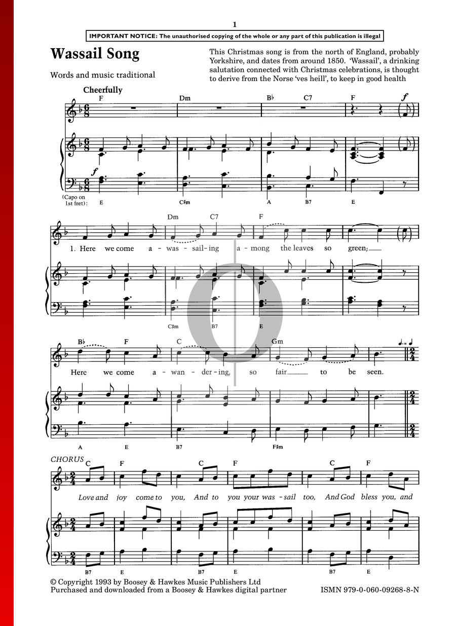 Wassail Song (Anonymous) Piano Sheet Music - OKTAV