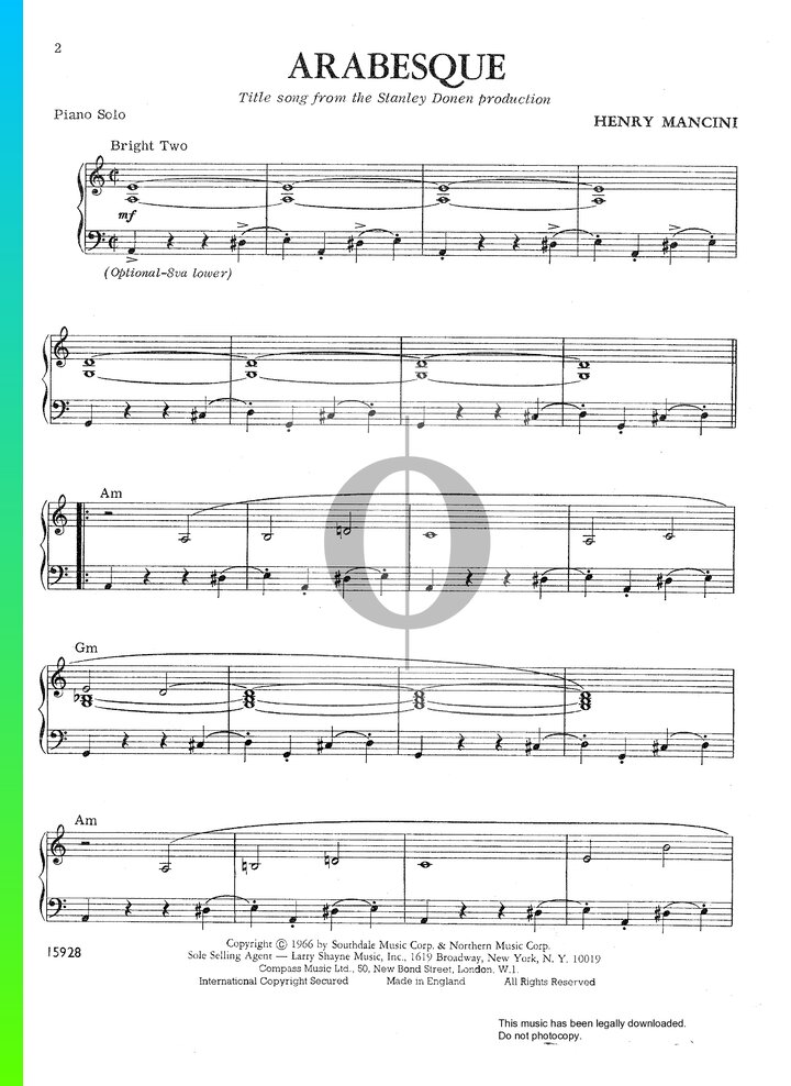 Arabesque Piano Sheet Music from by Henry Mancini - OKTAV