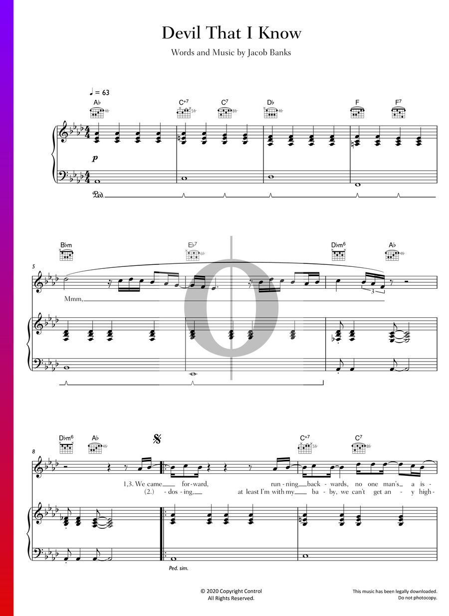Devil That I Know (Jacob Banks) Piano Sheet Music - OKTAV