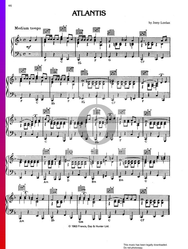 Atlantis (The Shadows) Piano Sheet Music - OKTAV
