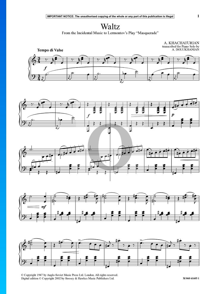 Maskerade Walzer Klaviernoten (Aram Khachaturian) - OKTAV